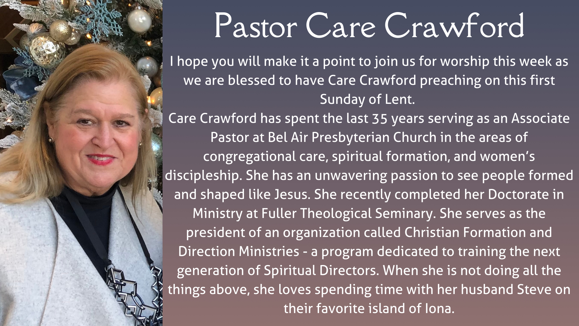 Pastor Care Crawford- this Sunday – Moorpark Presbyterian Church